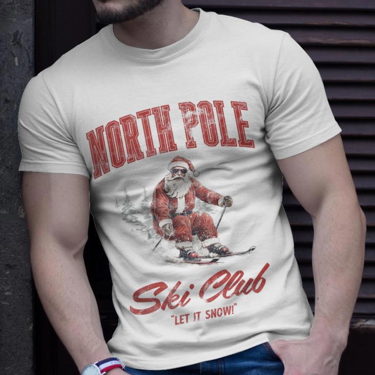 Santa Claus Christmas Snow Skiing At The North Pole Ski Club T-Shirt ...