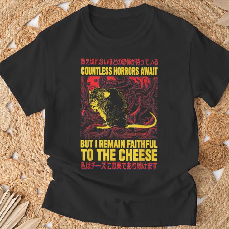 Faithful To The Cheese Japanese Horror Rat T-Shirt | Mazezy