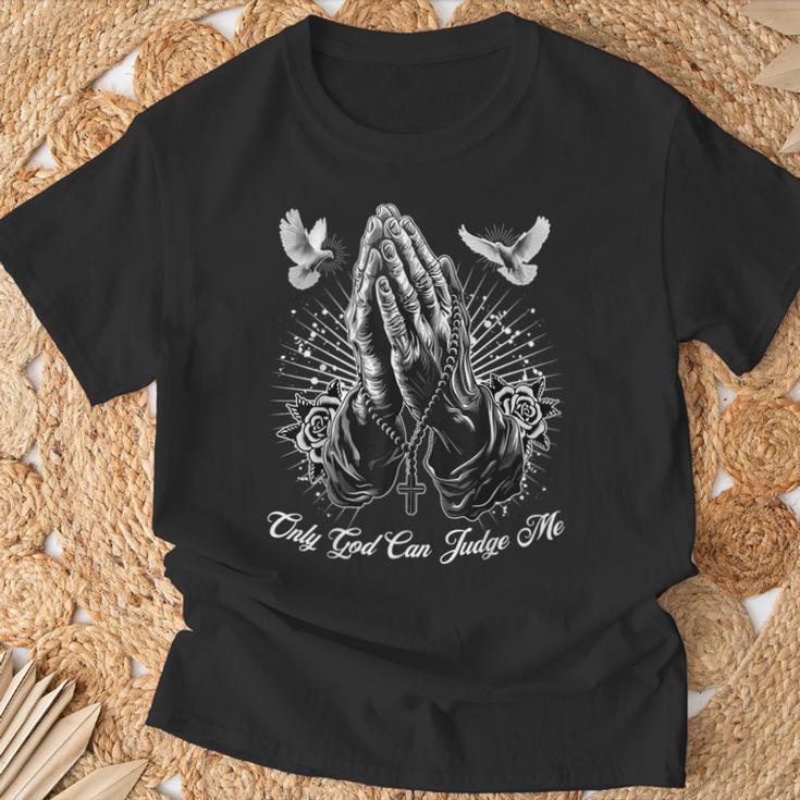 Only God Can Judge Me Prayer Hands Chicano Tattoo Doves T-Shirt - Seseable
