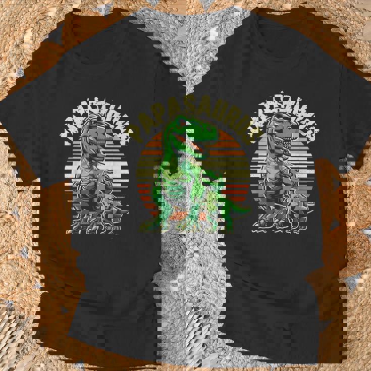 Papasaurus T Rex Dinosaur Papa Saurus Father's Day Retro T-Shirt - Seseable