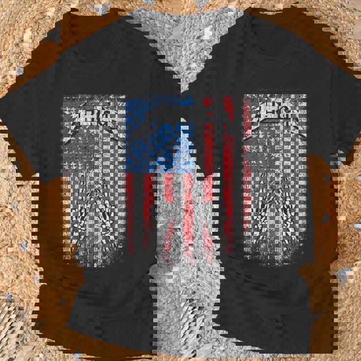 Rock Sign Heavy Metal 4Th Of July Us Flag Merica For Men T-Shirt | Mazezy